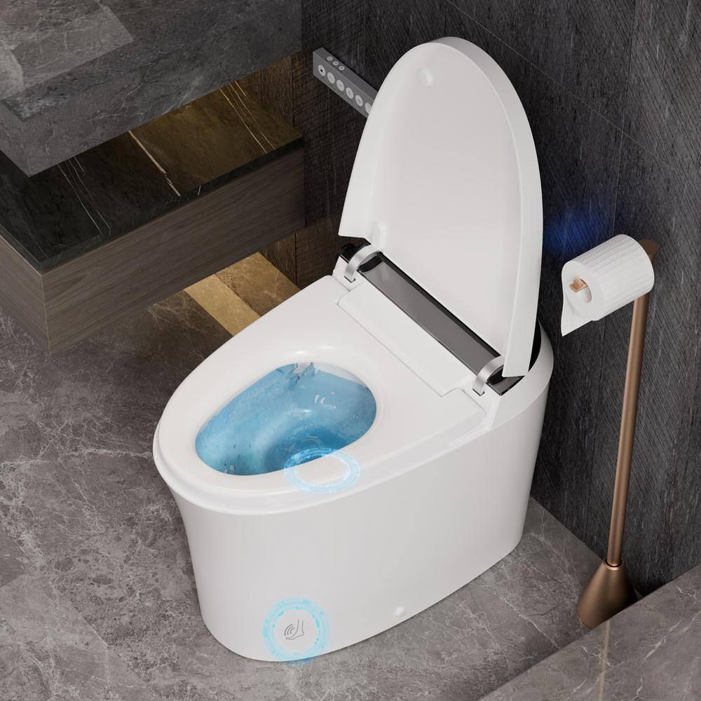 Casta Diva Elongated Electric Smart Bidet Toilet 1.08/1.45 GPF in White with Auto Open/Close ...