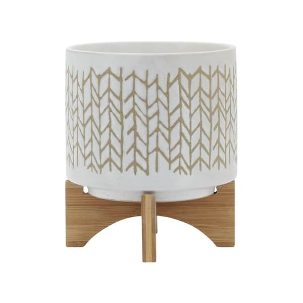 A & B Home 10 qts. Beige Indoor Concrete Oval Planter Decorative Pots ...