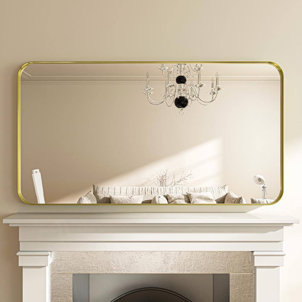 ORGANNICE 55 in. W x 30 in. H Modern Gold Aluminum Framed Rounded Wall ...