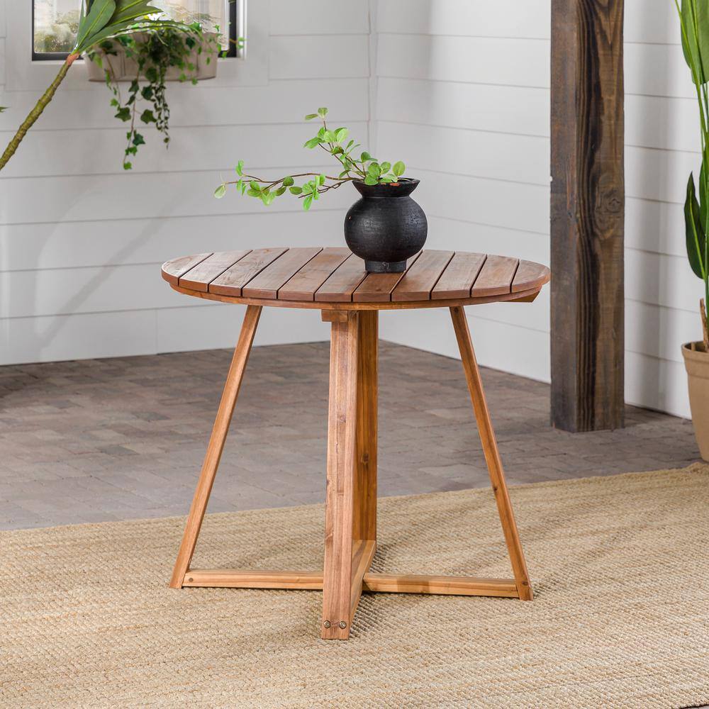 Walker Edison Furniture Company Brown Modern Round Slatted Wood Outdoor ...