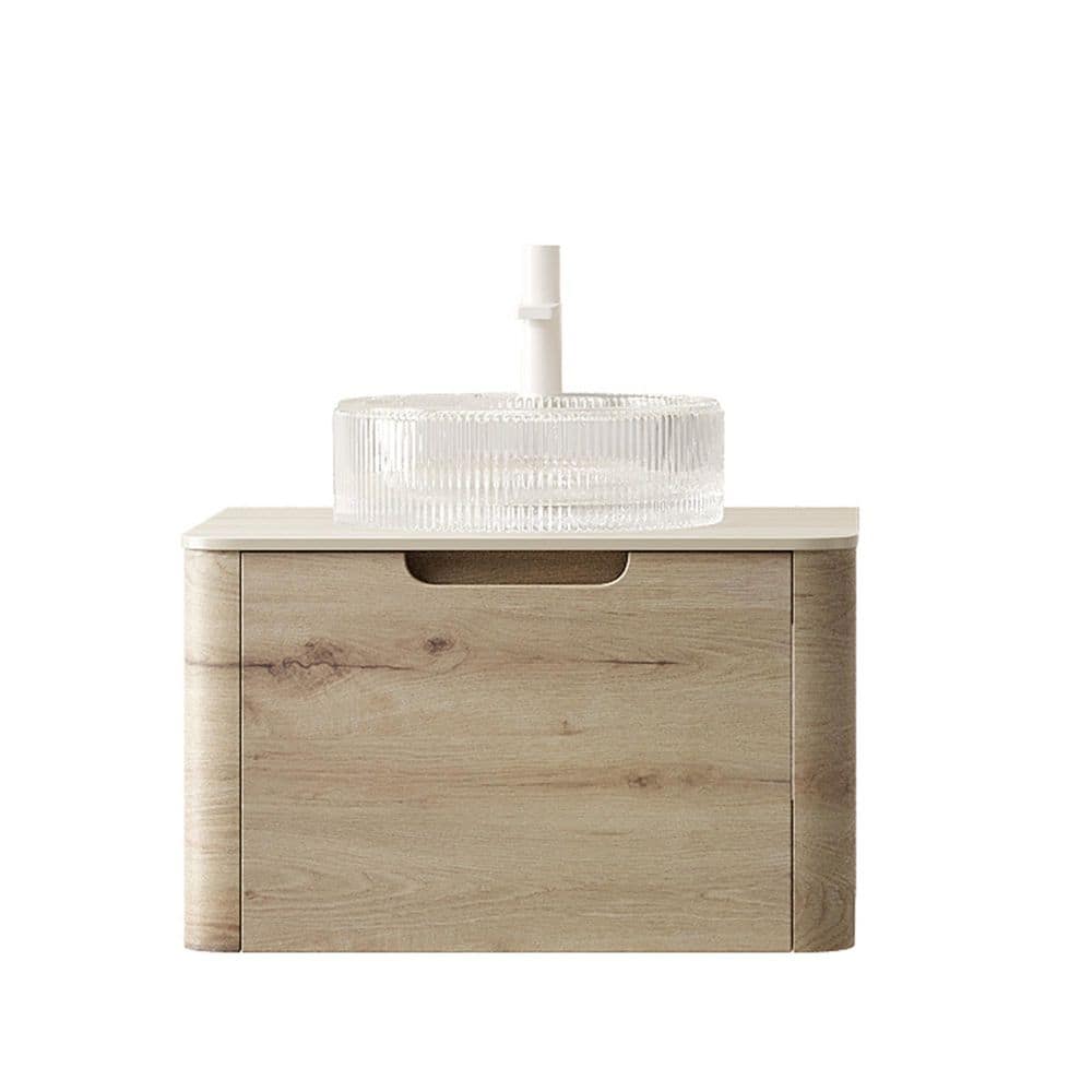 Afhocomp 24.02 in. Single Sink Floating White Oak Bath Vanity with ...