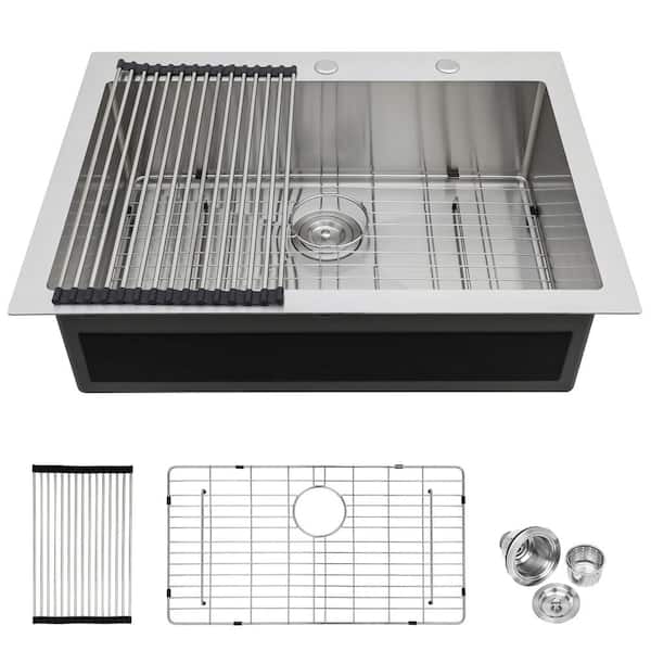 30 in. Drop-in Single Bowl Kitchen Sink, 16 Gauge T304 Stainless Steel ...