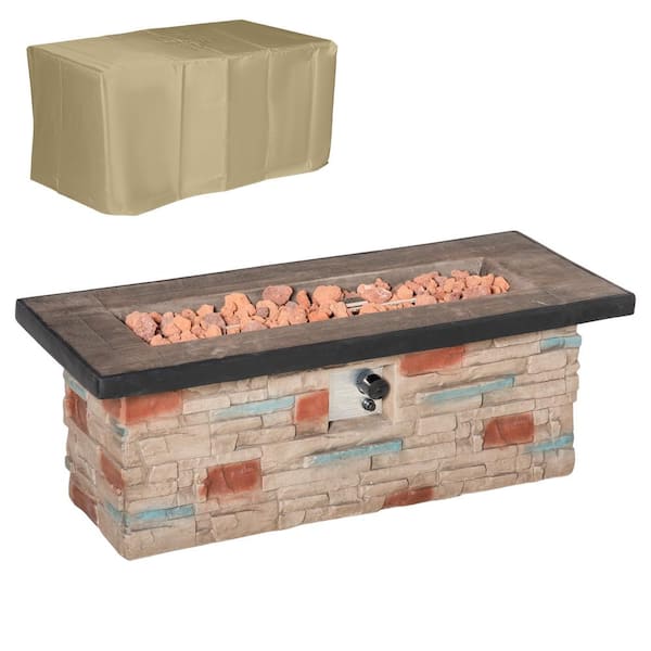 Outsunny Rectangular Stone Fire Pit Table with Protective Cover 842-221 ...