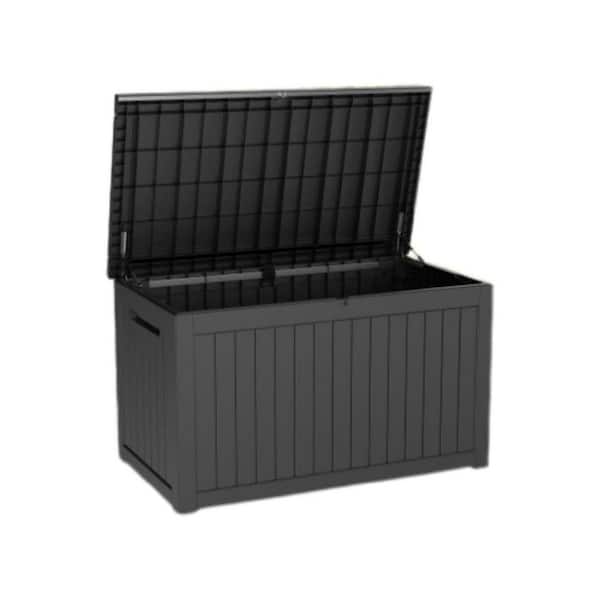 32 in. W x 58 in. D x 34 in. H Black Resin Large Outdoor Storage ...