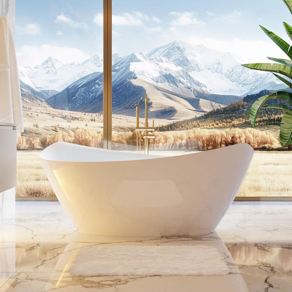 FORCLOVER 70 in. x 36 in. Acrylic Freestanding Soaking Bathtub with ...