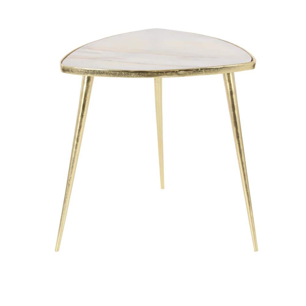 Litton Lane 20 in. Gold Triangle Marble End Table with White Top 53459 ...