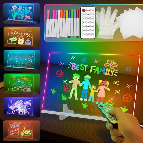 Glass LED Drawing Board with 12 Colors and 320 Dynamic Effects, 12 Pens ...