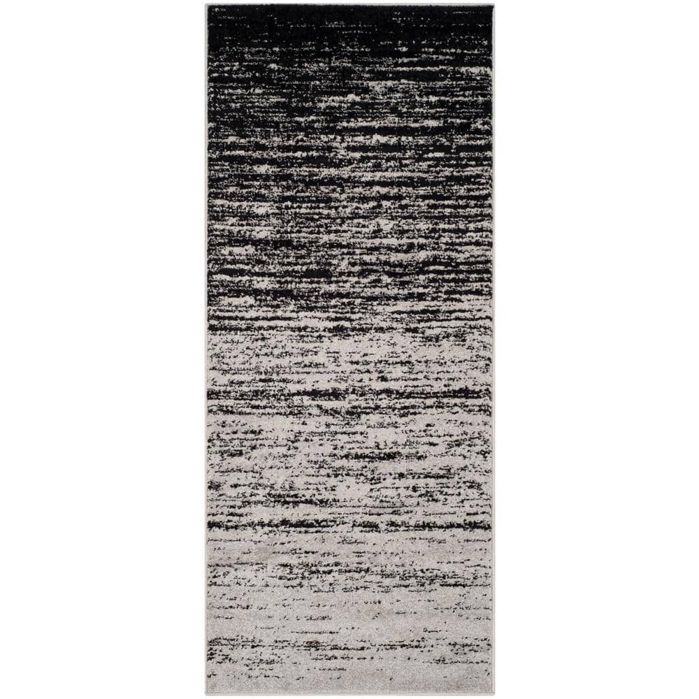 SAFAVIEH Adirondack Silver/Black 3 ft. x 6 ft. Solid Striped Runner Rug ...