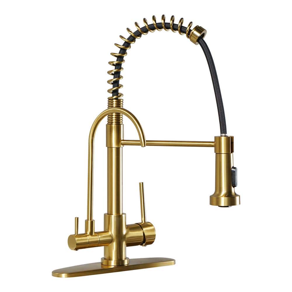 ARCORA Double Handles Solid Brass Pull Down Sprayer Kitchen Faucet with ...