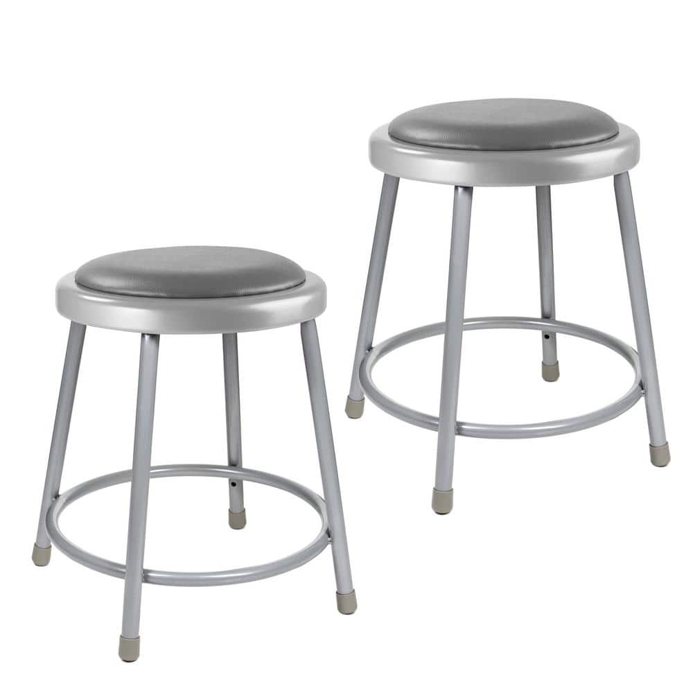 HAMPDEN FURNISHINGS Otto 18 in Grey Vinyl Padded Stool, Metal Frame, (2 ...