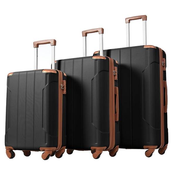 AULEDIO 3-Piece Brown & Black Spinner Suitcase with TSA Lock ...