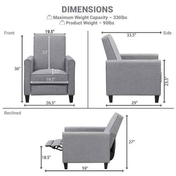 HOMESTOCK Pushback Recliner Chairs for Small Spaces with Adjustable Footrest Gray Microfiber 34067HD