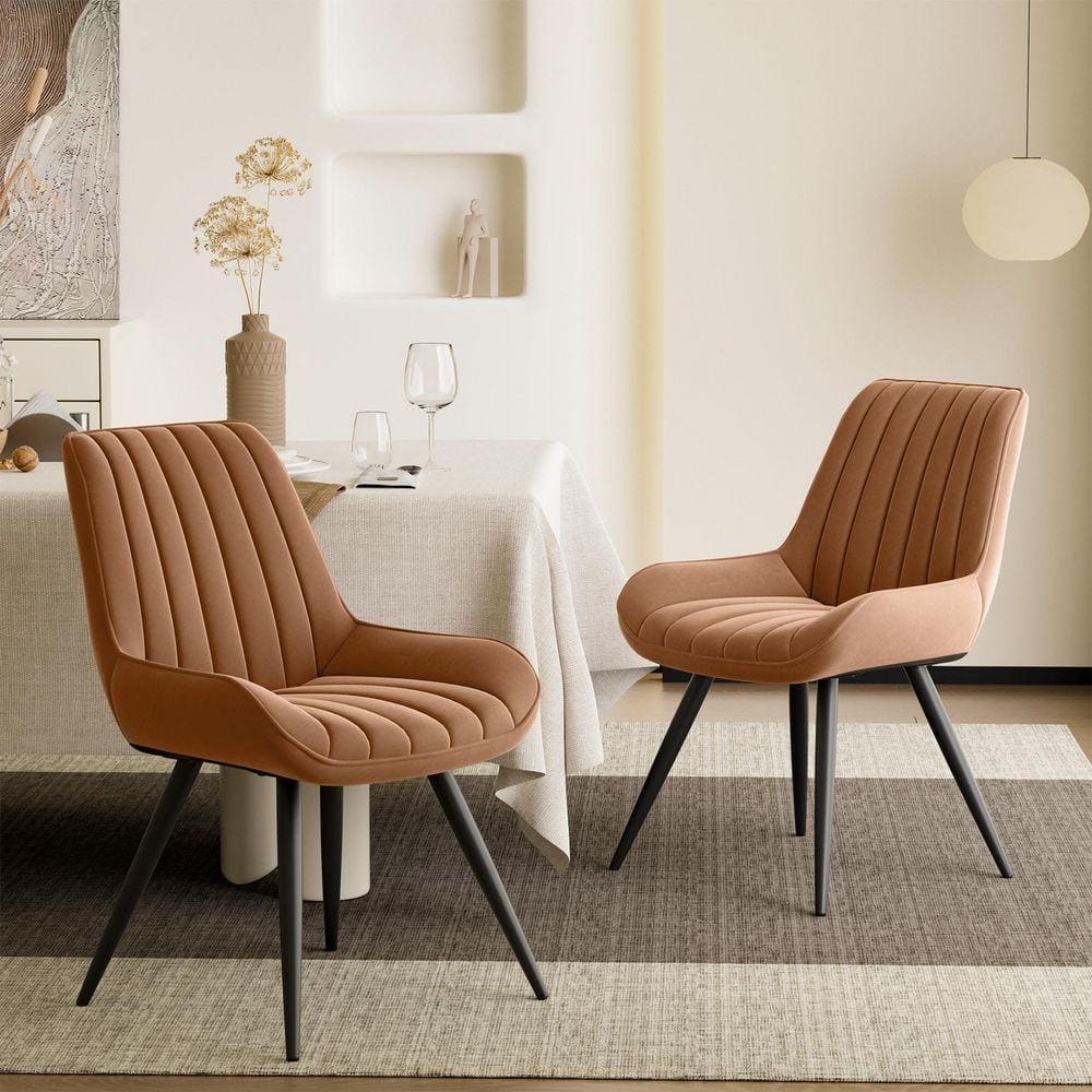 HOMEFUN Modern Brown Microsuede Metal Tube Legs Dining Chair With ...