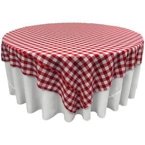 La Linen 72 In White And Red Polyester Gingham Checkered Round