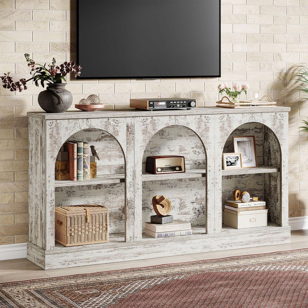 TRIBESIGNS WAY TO ORIGIN Tabor Distressed White TV Stand Entertainment ...