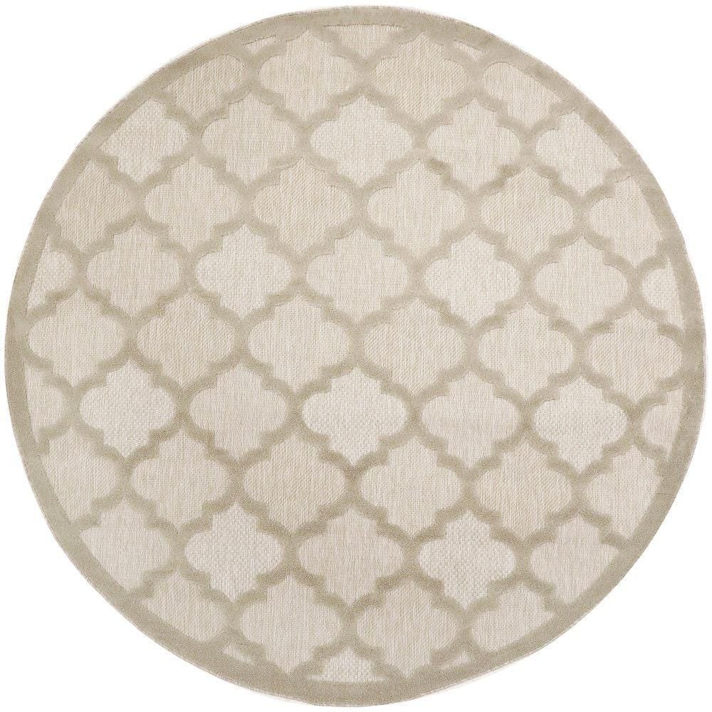 Nourison Easy Care Cream 8 ft. x 8 ft. Trellis Contemporary Round Area ...
