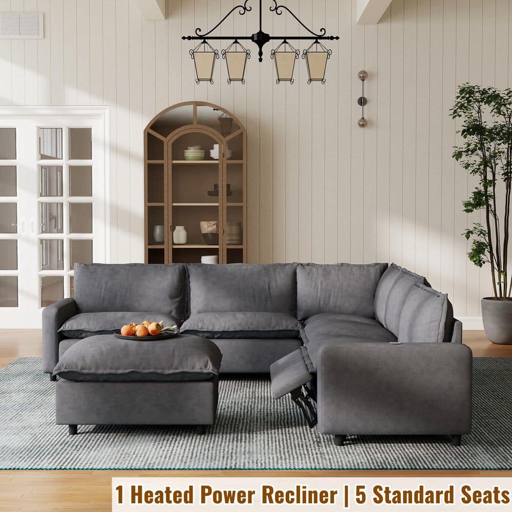 Magic Home Power Recliner Couch, 107 in. Square Arm 6-Piece Linen ...