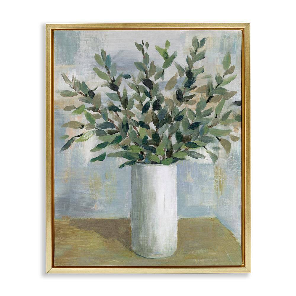 Stupell Industries Leafy Green Plant Vase by Cloverfield & Co. Gold Floater Frame Nature Graphic ...