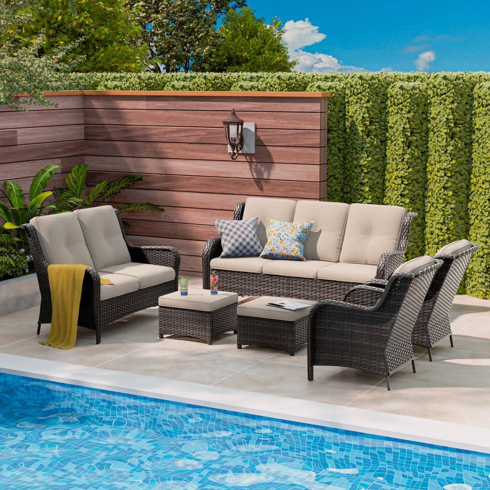 MeetLeisure 6-Piece Steel Outdoor Patio Conversation Seating Set ...