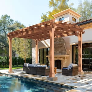 VEIKOUS 12 ft. W x 12 ft. D Cedar Wood Patio Pergola Shade Structure ...