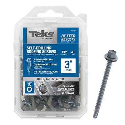 Teks #12 x 2-3/4 in. Plymetal Zinc-Plated Steel Flat-Head Phillips Self ...