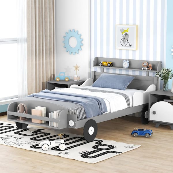 Harper & Bright Designs Gray Twin Size Car-Shaped Platform Bed with ...