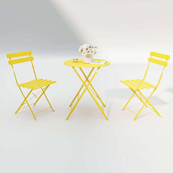 HOYT TRADE INC Yellow 3-Pieces Metal Folding Round Outdoor Bistro Set ...