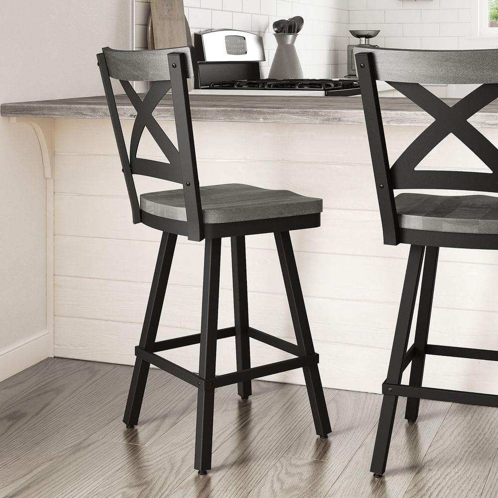 Amisco Jasper 30 in. Grey Birch Wood / Black Metal Swivel Bar Stool ...