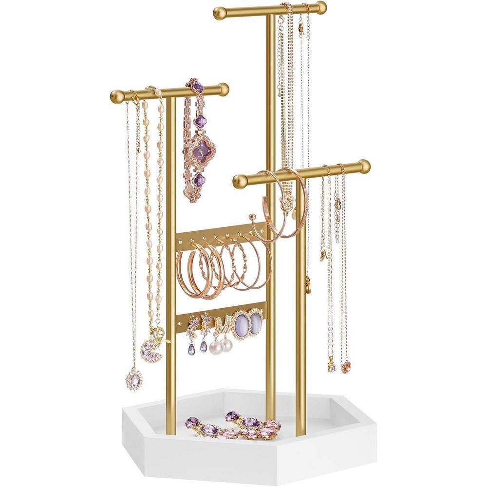 Pale Gold 8 in. x 14 in. Metal Modern Jewelry Display Stand Z0C7QG219T ...