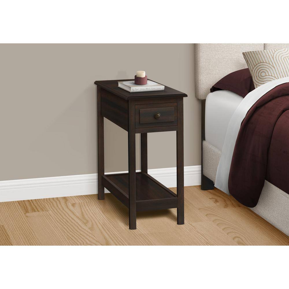 23.5 in. Dark Walnut Veneer Rectangle Top MDF End Table with 2-Tier HD ...
