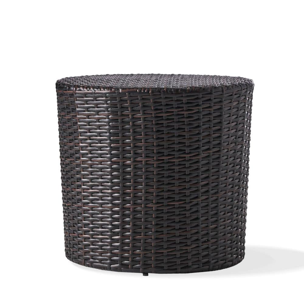 Zeus & Ruta 16.75 in. H Brown Round Wicker Outdoor Patio Side Table ...