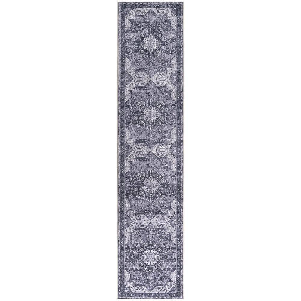 Nourison Washables Charcoal Grey 2 ft. x 8 ft. Center medallion ...