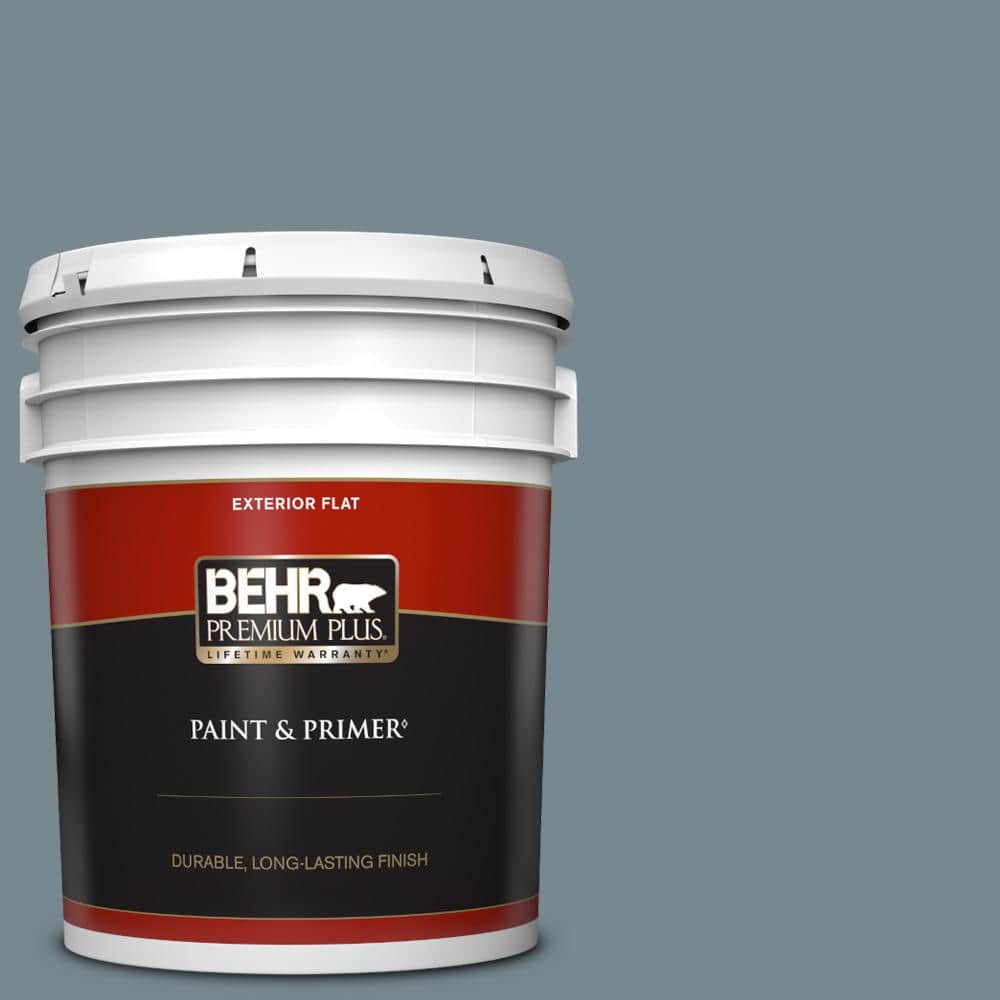 BEHR PREMIUM PLUS 5 gal. #N470-5 Norwegian Blue Flat Exterior Paint ...