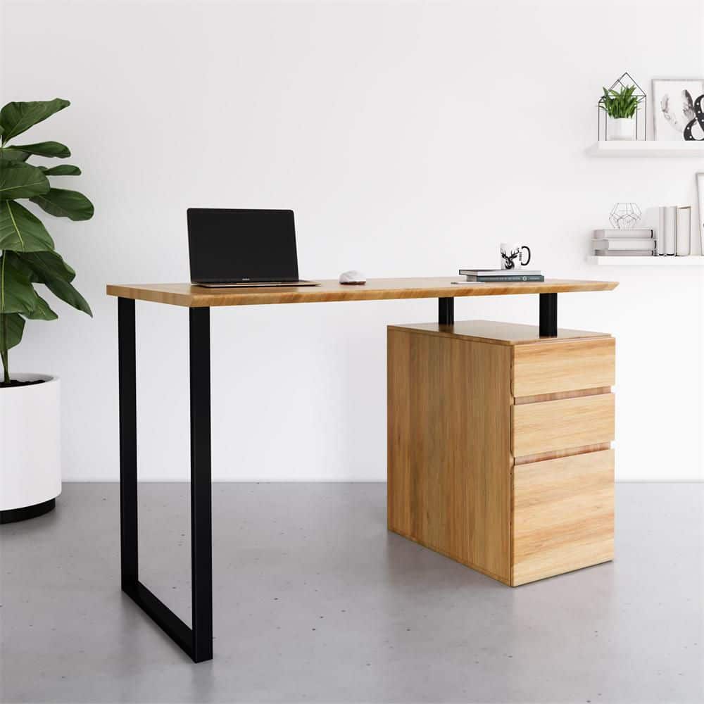 Aoibox 47.3 in. Retangular Pine Finish Computer Desk Office Desk With ...