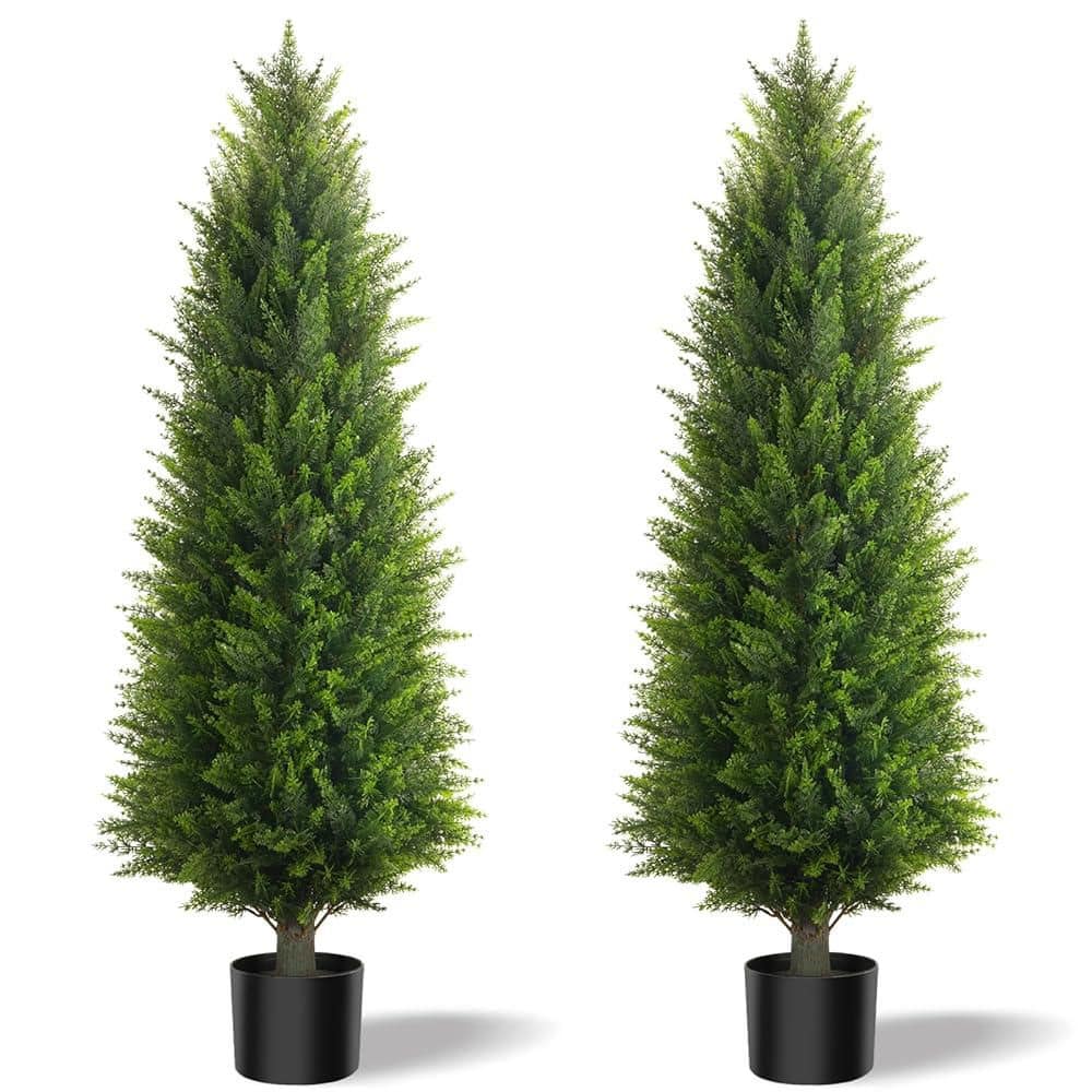 Vitalismo 4ft. Artificial Cedar Trees Real Faux Pine Shrubs Plants ...