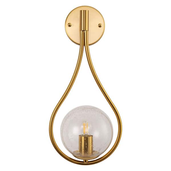 Briignite 7.9 in. 1-Light Gold Circle Seeded Glass Wall Sconce with ...