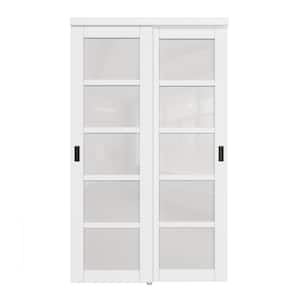 ARK DESIGN 72 in. x 80 in. 5-Lite Frosted Glass Primed White MDF ...