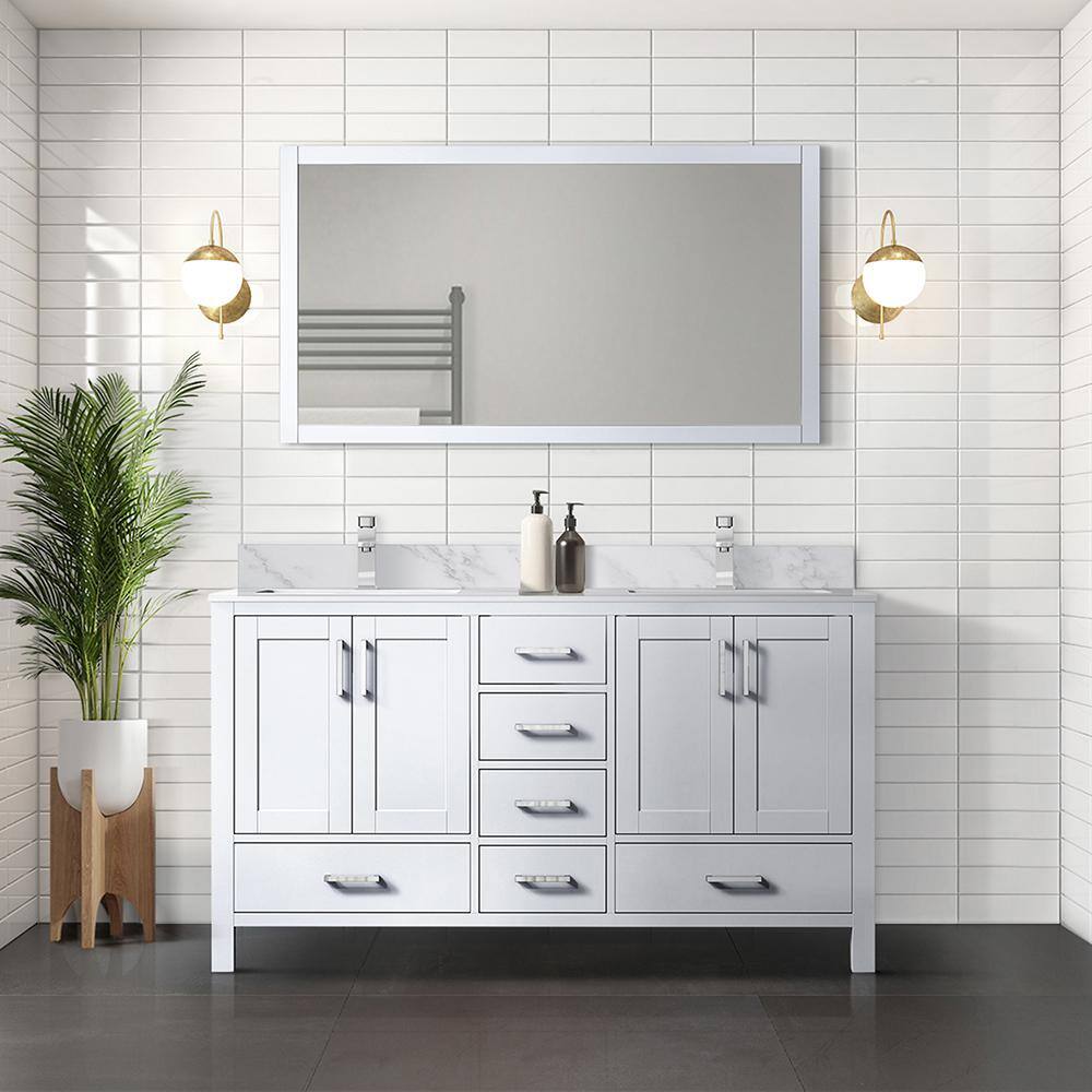 Lexora Jacques 60 in. W x 22 in. D White Double Bath Vanity, Carrara ...