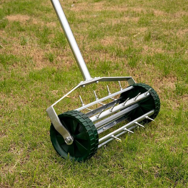 56 in. Silver Heavy Duty Lawn Roller with 3-Piece Long Steel Handle for ...