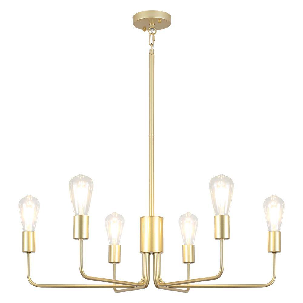 LWYTJO Gwendloyn 6-Light Gold Dimmable Sputnik Modern Linear Chandelier ...