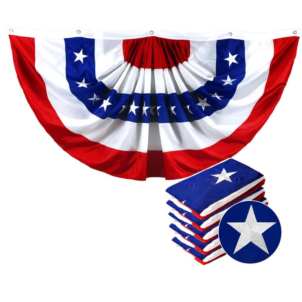 G128 4 ft. x 8 ft. Embroidered Polyester USA Fan Flag with Canvas Header Brass Grommets (5-Pack ...