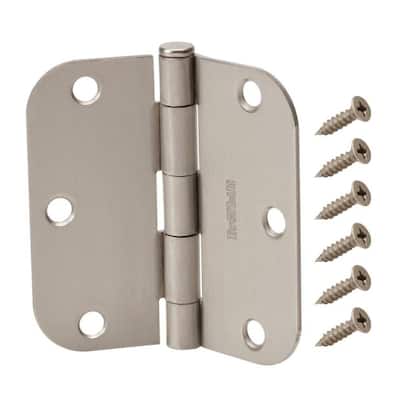 Everbilt 3-1/2 in. x 5/8 in. Radius Satin Nickel Squeak-Free Door Hinge ...