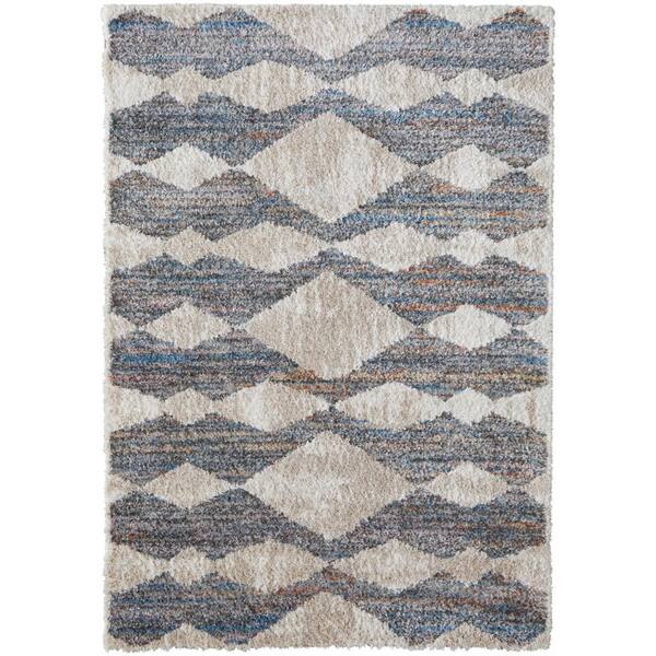 HomeRoots Tan Ivory and Blue 2 ft. x 3 ft. Chevron Area Rug 2000514547 ...