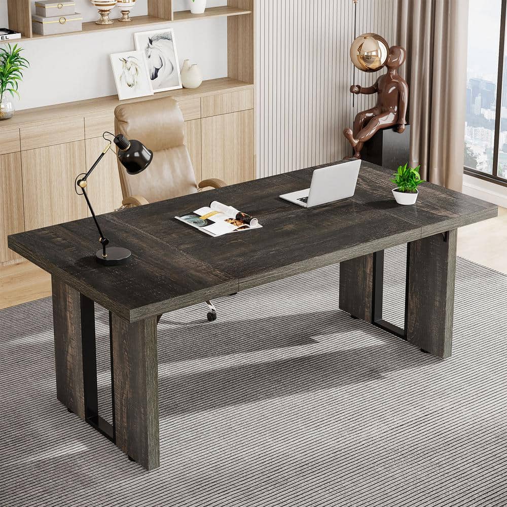 BYBLIGHT Capen 71 in. Rectangle Gray Engineered Wood Computer Desk ...