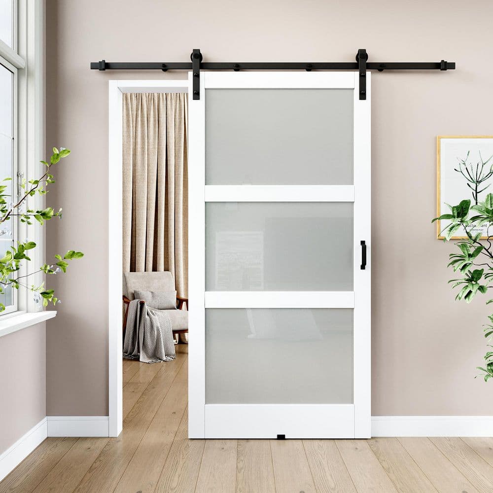 ARK DESIGN 42 in. x 84 in. 3 Lite Frosted Glass White Finished ...
