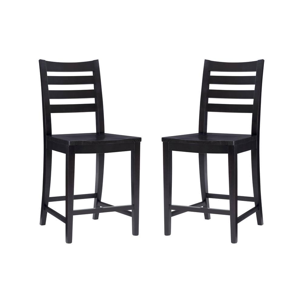 Linon Home Decor Lindau 22.5 in. Black Ladder Back Wood Counter Sool ...