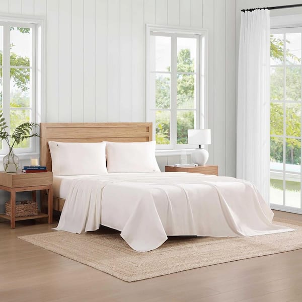 Tommy Hilfiger TH Solid 4 Piece Ivory Cotton Full Sheet Set USHSA01330715