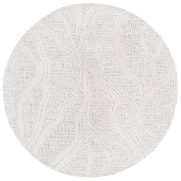SAFAVIEH Ebony 6 ft. x 6 ft. Gray/Ivory High-Low Wavy Abstract Round ...