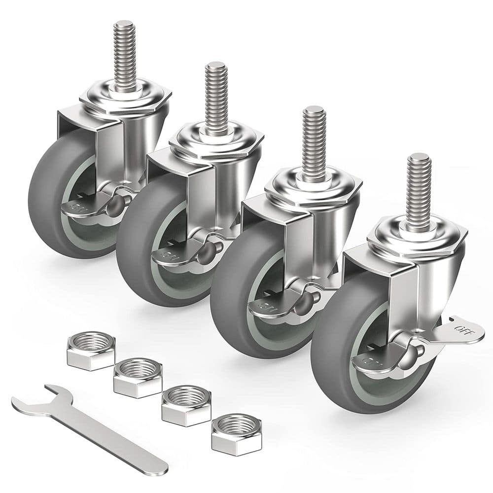 NVNOO 3/8 in. 16 x 1-1/2 in. Heavy Duty Threaded Stem Casters Swivel ...