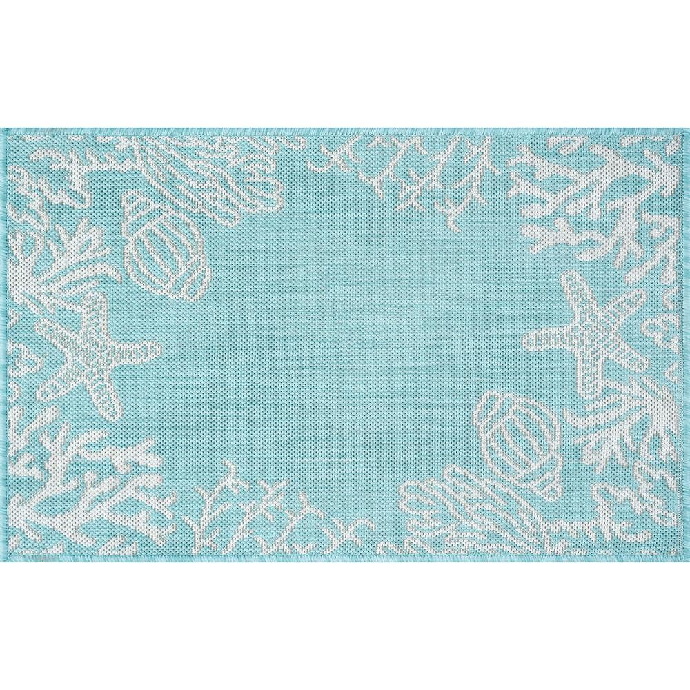 Tayse Rugs Eco Coastal Aqua 2 ft. x 3 ft. Indoor/Outdoor Area Rug ...
